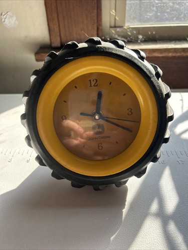 Vintage John Deere Tractor Rubber Tire Wheel Wall Desk 6" Clock. Works ...