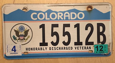 COLORADO HONORABLY DISCHARGED VETERAN LICENSE PLATE " 15512B " CO ARMY ...