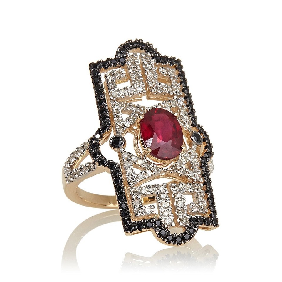 Rarities Solid 10K Yellow Gold Ruby, Diamond & Black Spinel Art Deco Ring Size 6 | eBay