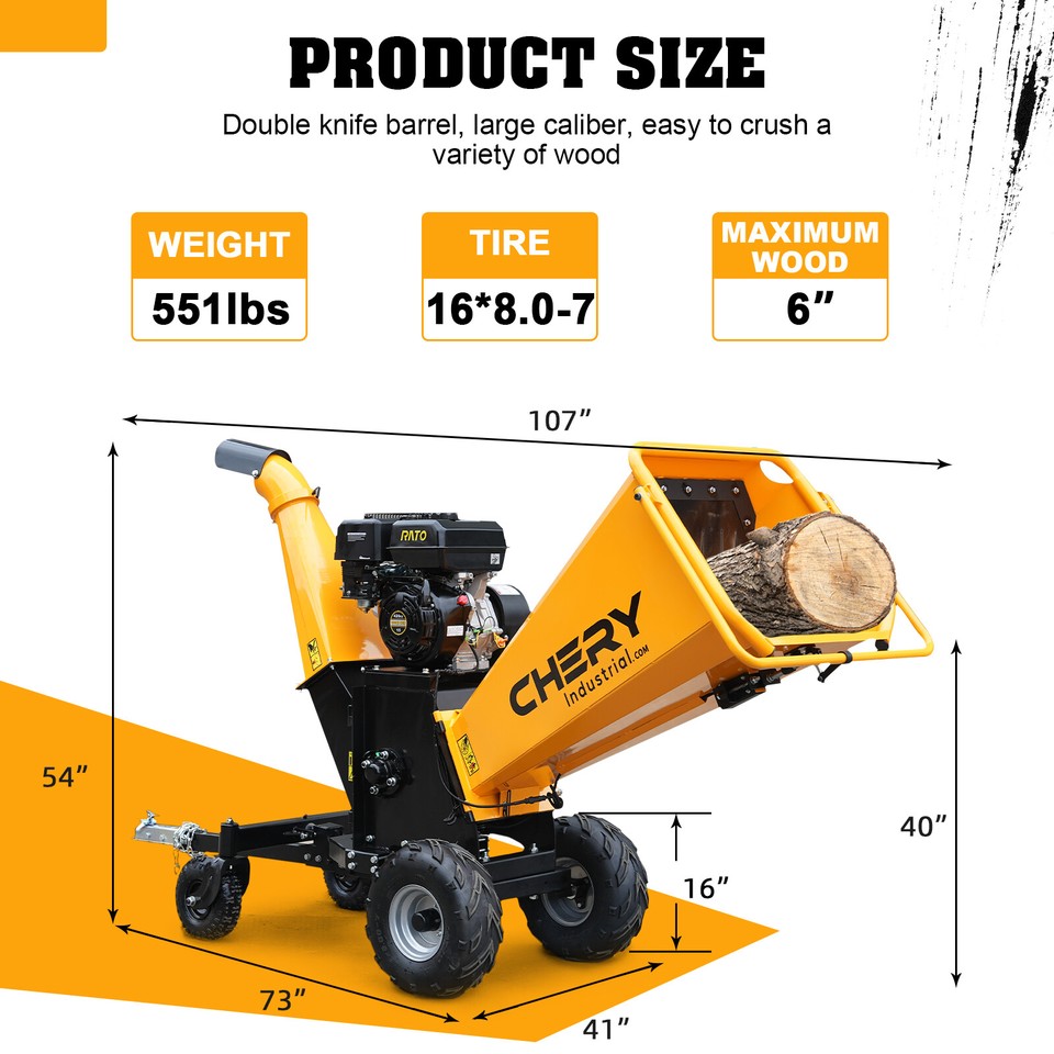 Pull Start Gas Powered Wood Chipper Shredder Mulcher 360° Rotary ...