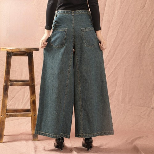 Lady High Waist Retro 60S 70S Jeans Wide Leg Denim Pants Trousers ...