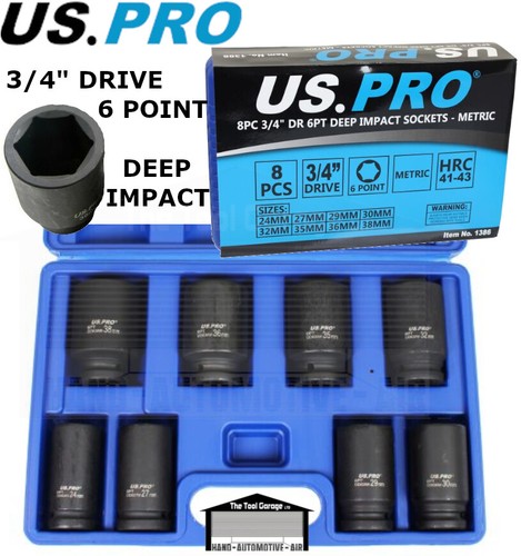 US PRO Tools 8pc 3/4" dr Deep Impact Sockets Set 24 27 29 30 32 35 36 ...
