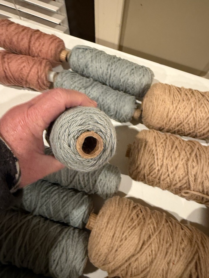 Lot of 18 Vintage Partial Cone Yarn Skeins light Brown Med blue and ...