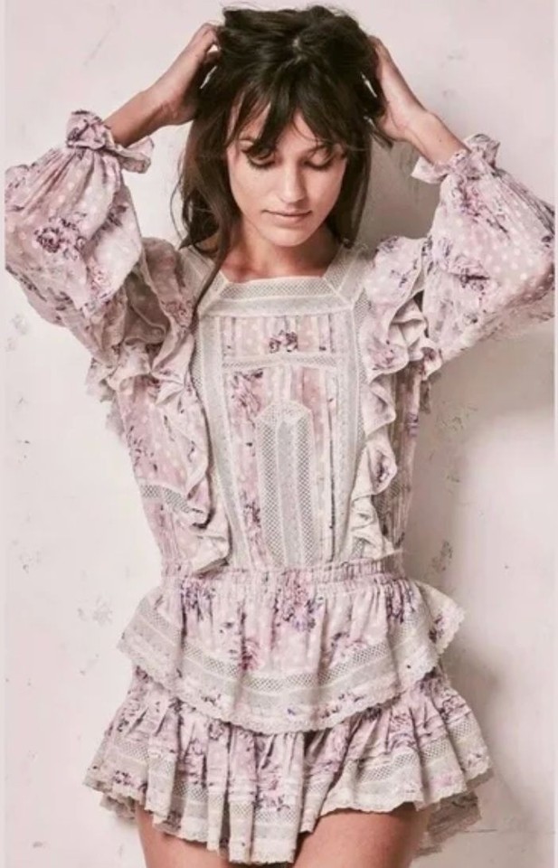 LOVESHACKFANCY minetta dress in powder sz XS Womens Boho Floral Cottage ...