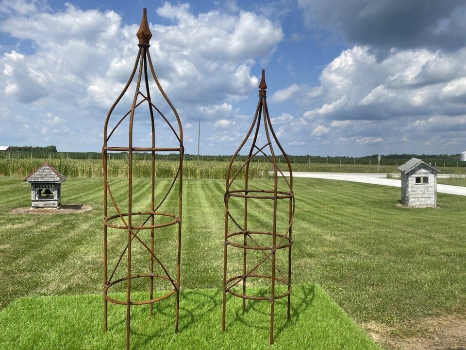 40" Rose Plant Support Garden Trellis Topiary, Round Wrought Iron ...