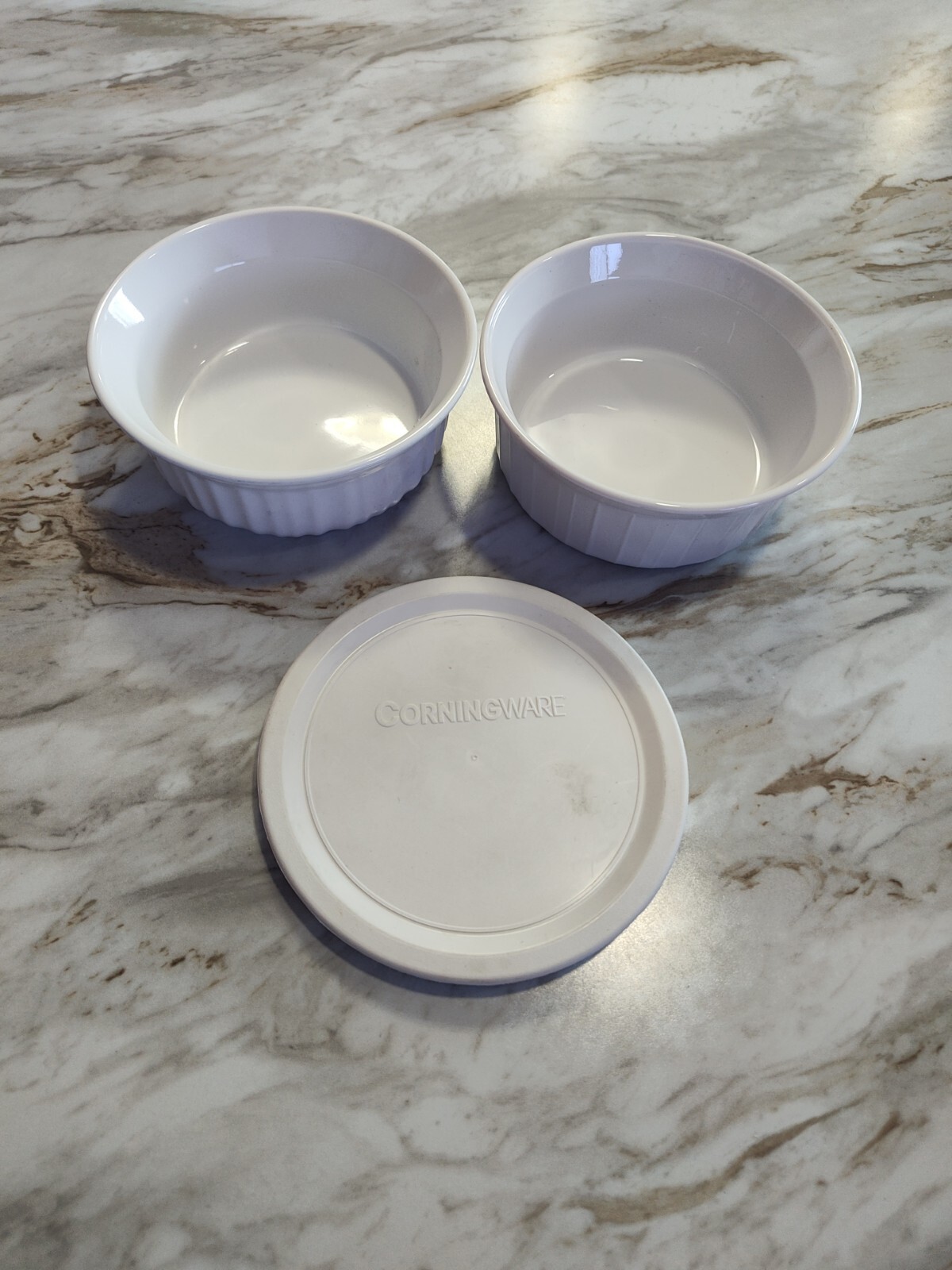 Corning Ware French White 2 Containers with 1 Cover 16 Oz Round Ceramic ...
