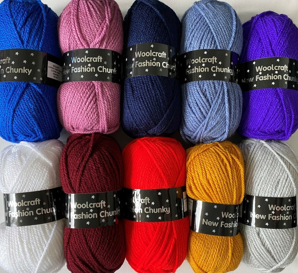 1000grm 10 x 100grm mixed colour packs Woolcraft chunky hand knitting ...