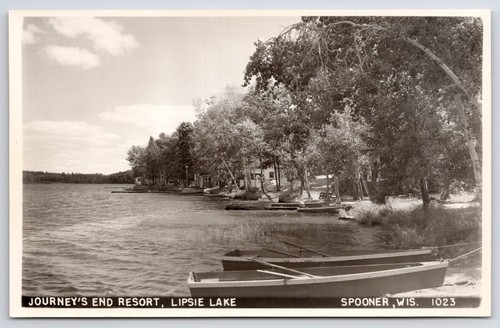 Spooner Wisconsin~Journey's End Resort~Lipsie Lake~Boats Docked~1950s ...