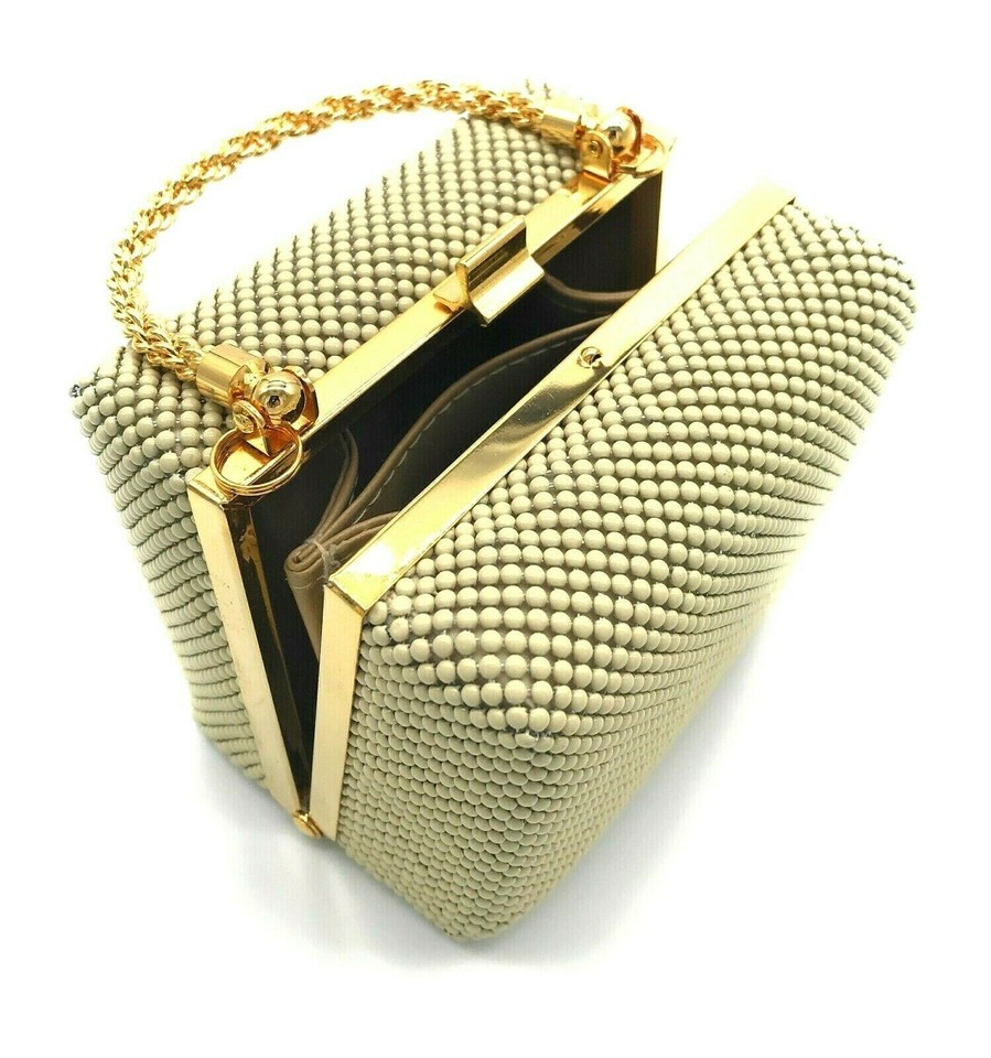 XX-Small Metal Beaded Mesh Evening clutch purse with Shoulder strap and ...