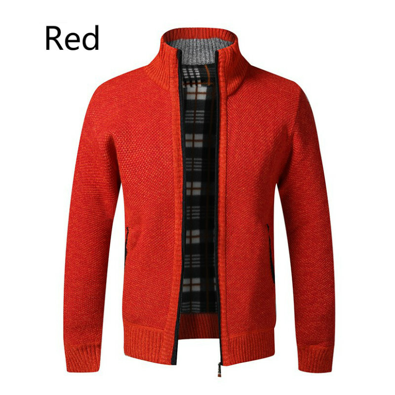 Men Warm Knit Fleece Lined Cardigan Zip Sweater Soft Jumper Jacket ...