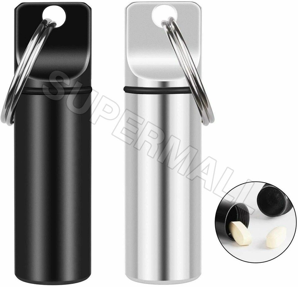 Aluminum Pill Box Container Bottle Keyring Stash Waterproof Organiser ...