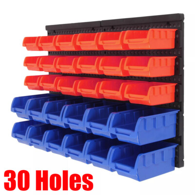 30Holes Plastic Bins Wall Mount Storage Garage Tools Small Parts ...