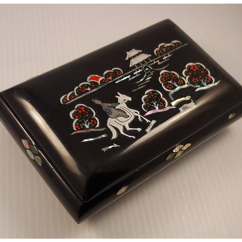 Lacquer Trinket Box- silver, Mother of Pearl Inset design of Donkey ...