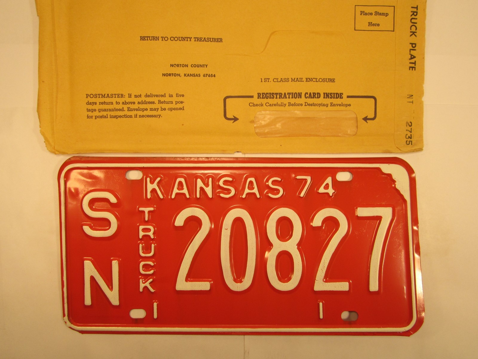 *Unused* LICENSE PLATE Truck Tag 1974 KANSAS SN 20827 Shawnee County ...