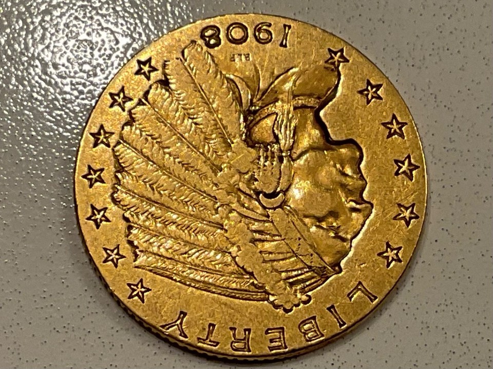 1908 $2.50 2.5 Quarter Eagle Indian Head 2.5 Gold Coin Nice Strike ...
