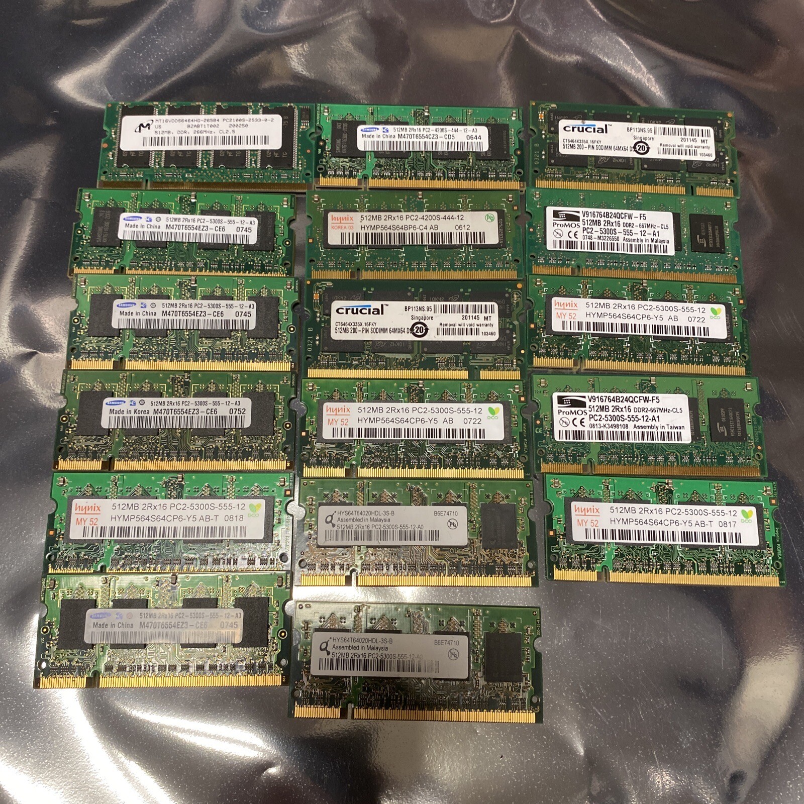 Lot of 17 MIxed Brand 512MB DDR2 pc2 RAM Laptop Memory | eBay