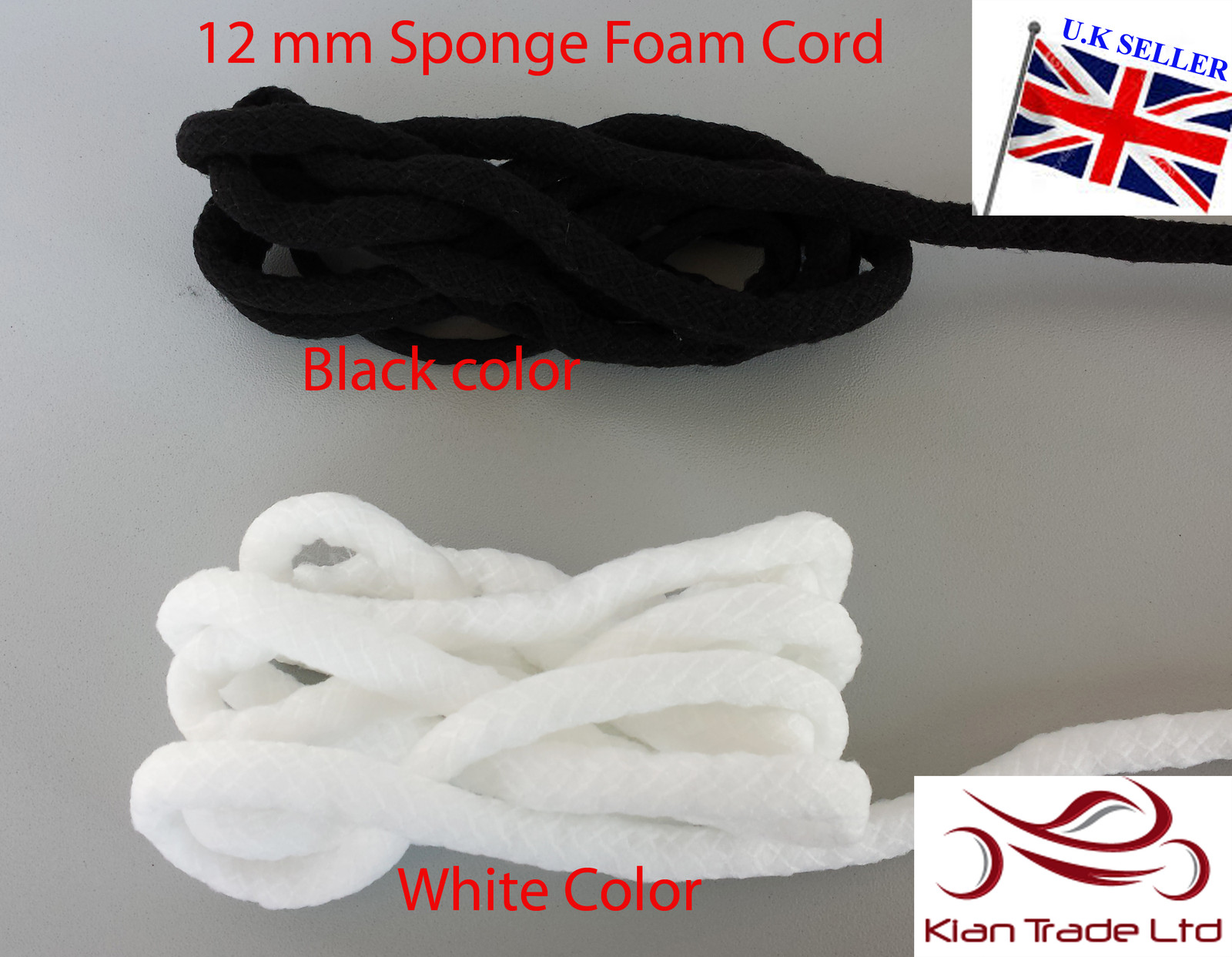 12mm 1/2"White Black Soft Sponge Foam Braided Rope Cord strings craft ...