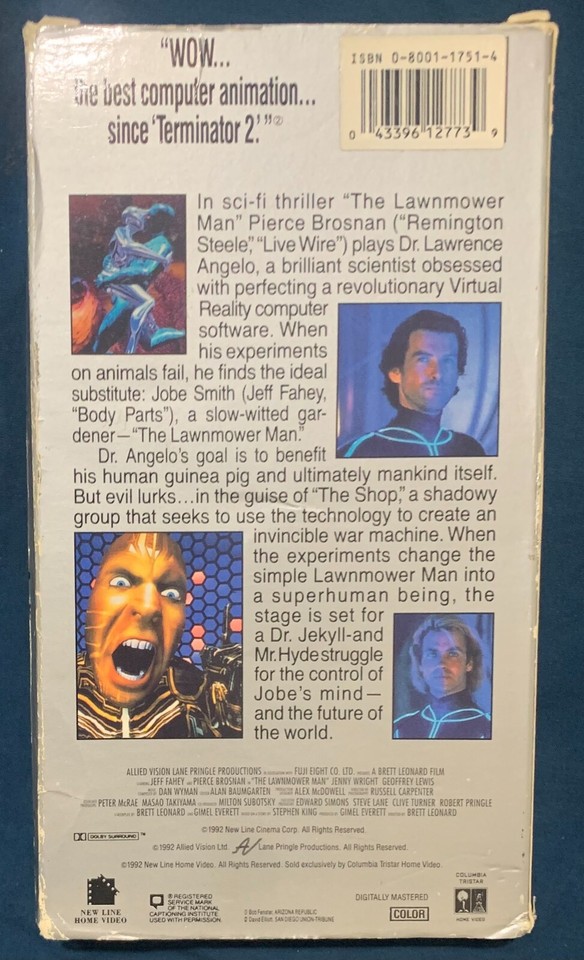 The Lawnmower Man VHS Sci-Fi Pierce Brosnan Unrated Director's Cut ...