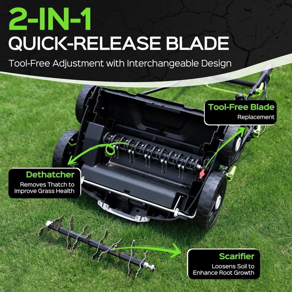 16inch 15.5 Amp 2in1 Electric Dethatcher And Scarifier With 14.5gallon ...