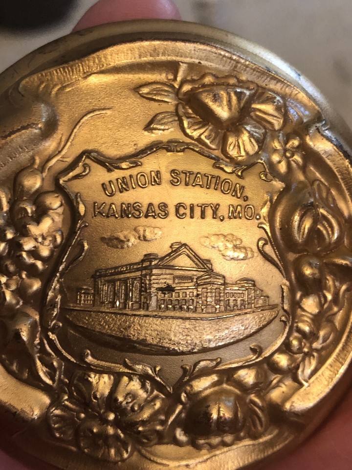 Antique Gold Tone Small Souvenir Mirror Union Station Kansas City ...