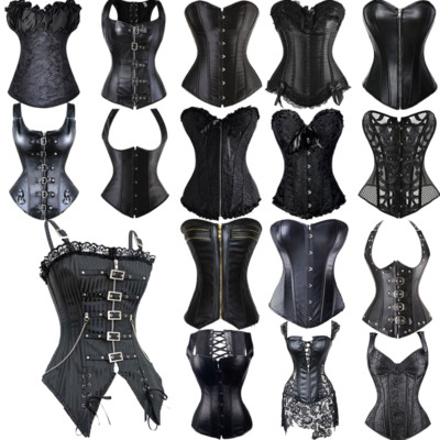 Women Lace Up Boned Shaper Bustier Corset Waist Cincher Burlesque Top ...