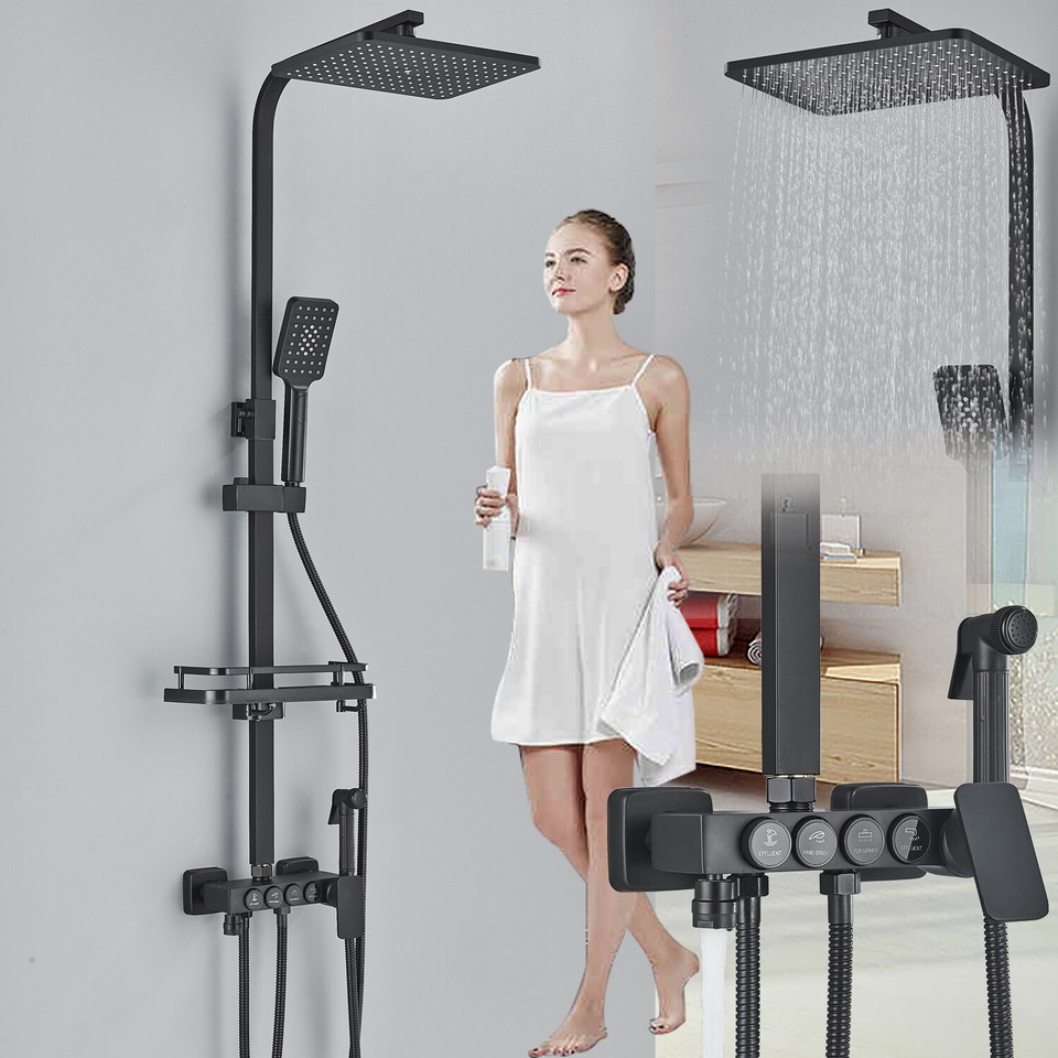Thermostatic Shower Faucet Set Rainfall Shower Head Exposed Shower ...