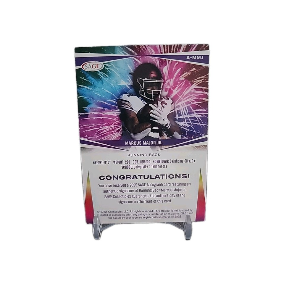 2025 Sage High Series Marcus Major Jr Autograph Oklahoma Minnesota ...