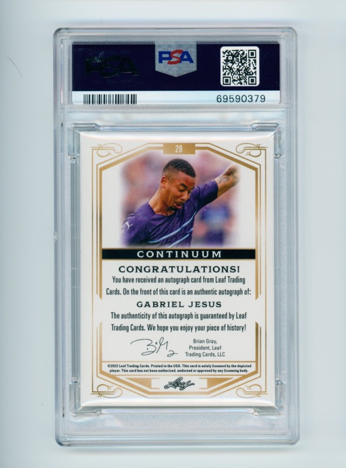 2021-22 Gabriel Jesus Leaf Continuum Gold Autographed Man City Card 5/ ...