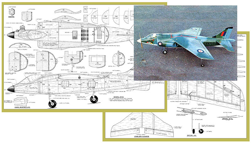Model Airplane Plans (RC): Hawker Harrier 36" Sport-Scale for .40 ...