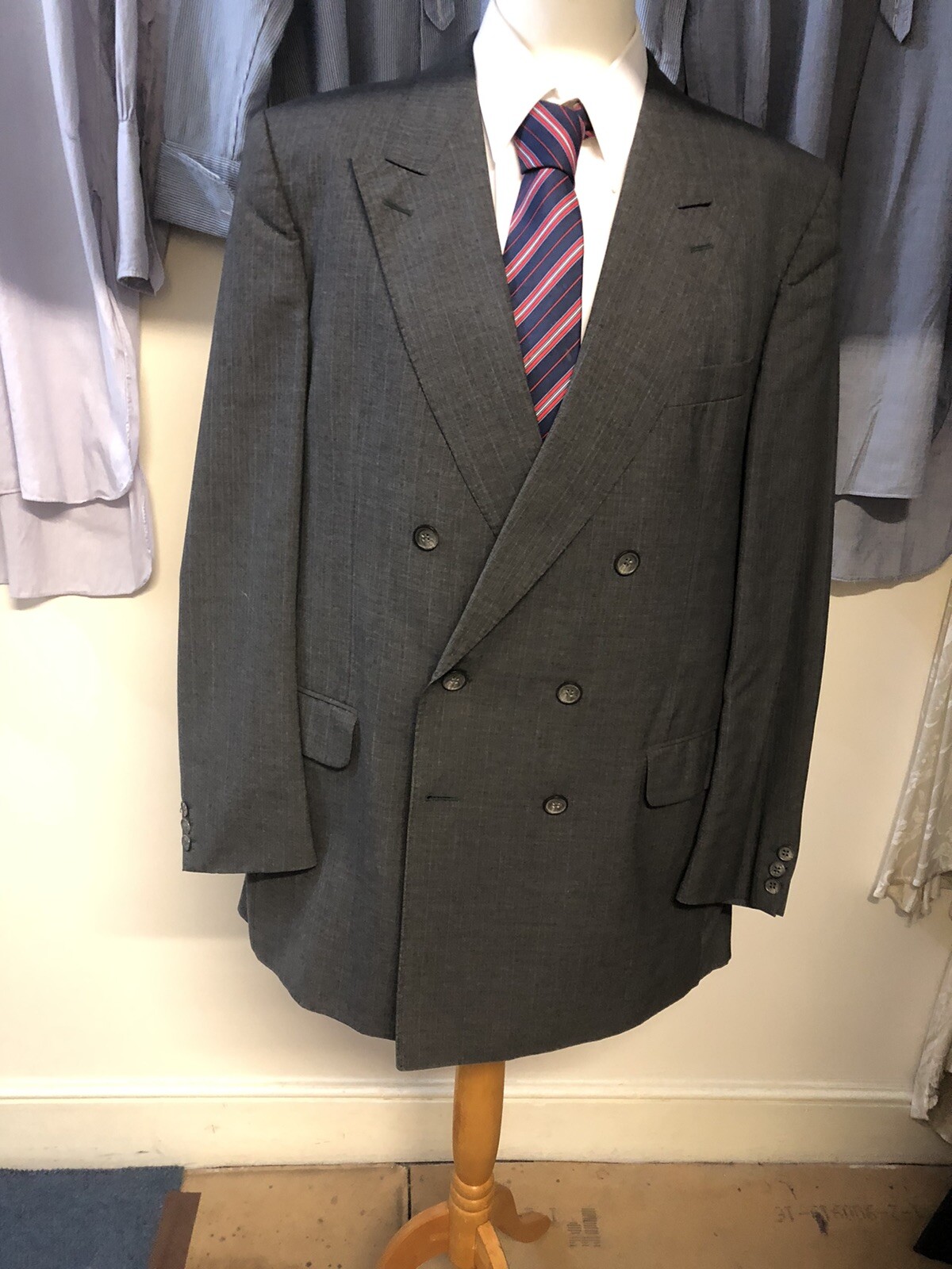 Odermark Mid Grey Suit 44 Inch Chest Blue Fine Stripe Two Pairs Of ...