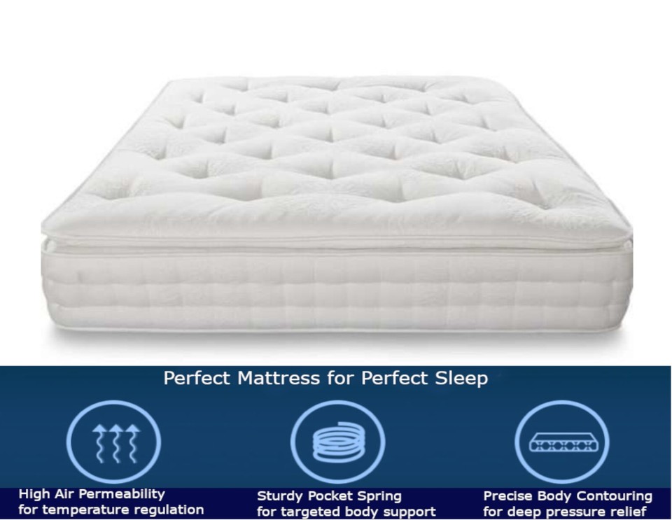 Pocket Spring Mattress 5000 Pillow Top Double Mattress King Size Mattress | eBay UK