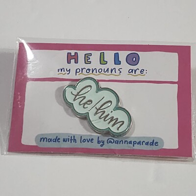 anna parade hello my pronouns are he/him enamel Pin gay pride LGBTQ+ ...