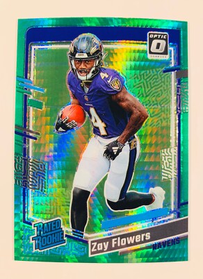 Zay Flowers Green Hyper Prizm 2023 Panini Donruss Optic Rated Rookie ...