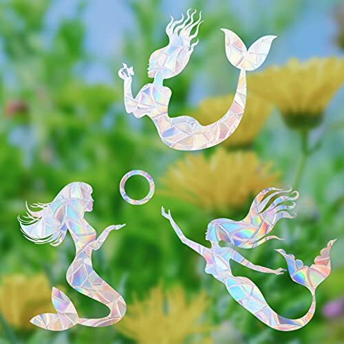 4 Pieces Mermaid Window Clings - Anti-Collision Window Decals to Save ...