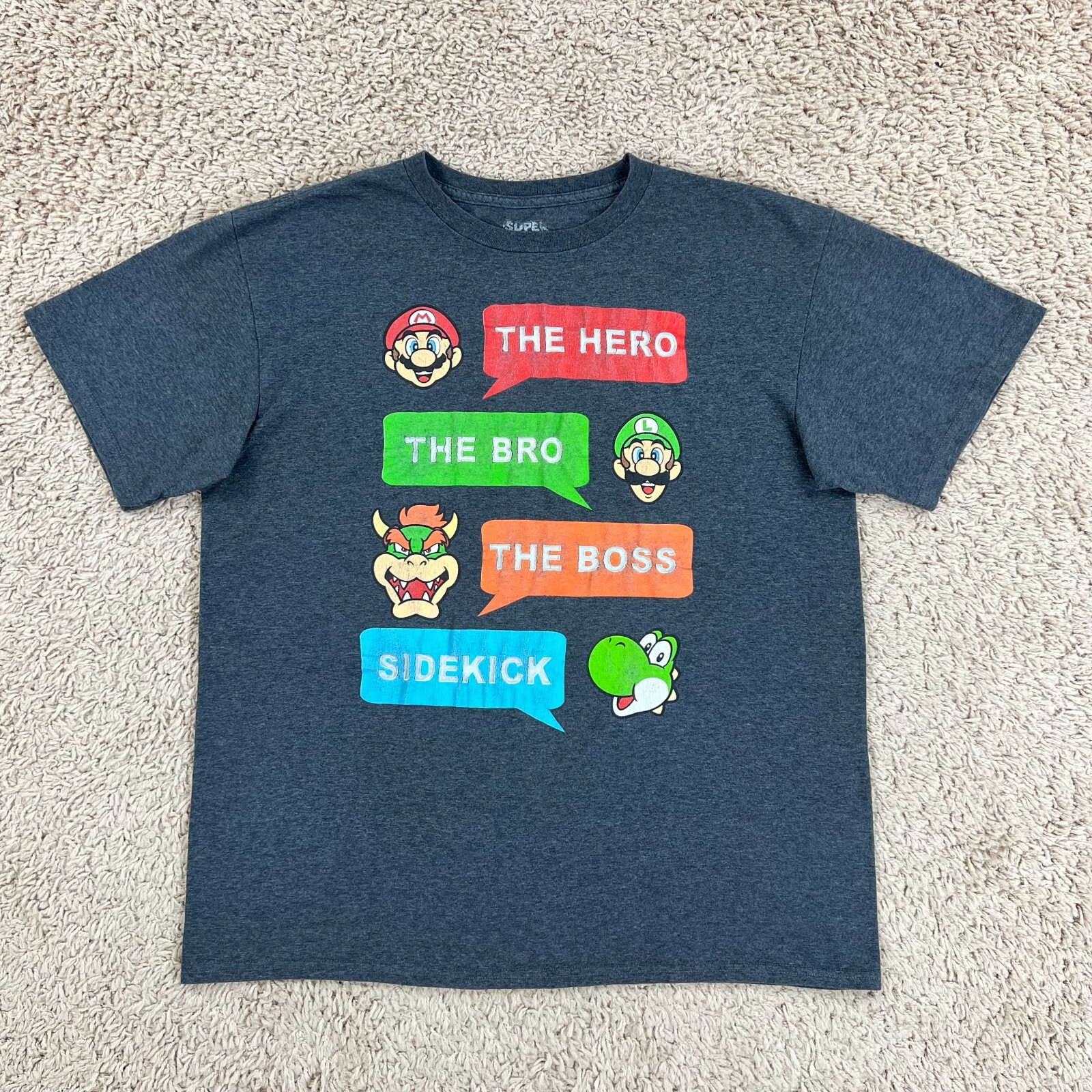 SUPER MARIO Gray Luigi Bowser Yoshi Graphic Print Sho… - Gem