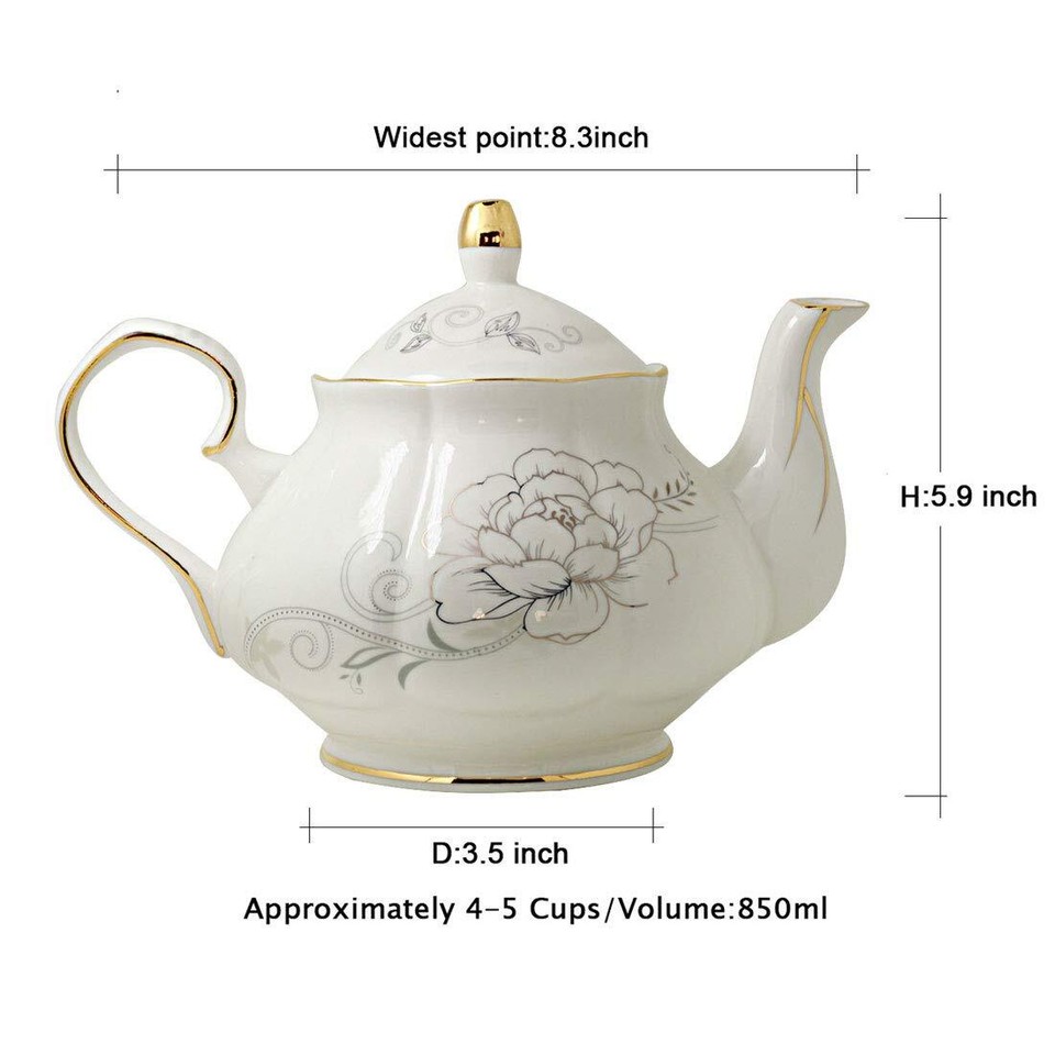 Ceramic Tea pot Floral Design White 855ml About 4 Cups Gold | eBay
