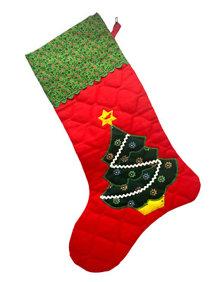 Vintage Christmas Stocking Tree Applique Quilted Ric Rack Trim Handmade ...