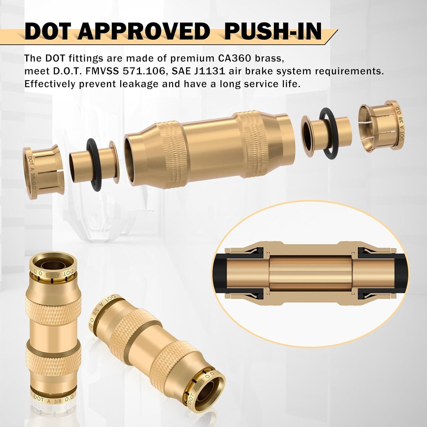 23 PCS Brass DOT Air Line Fittings Kit 1/4 3/8 1/2 DOT Quick Connect ...