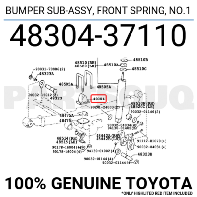 4830437110 Genuine Toyota BUMPER SUB-ASSY, FRONT SPRING, NO.1 48304 ...