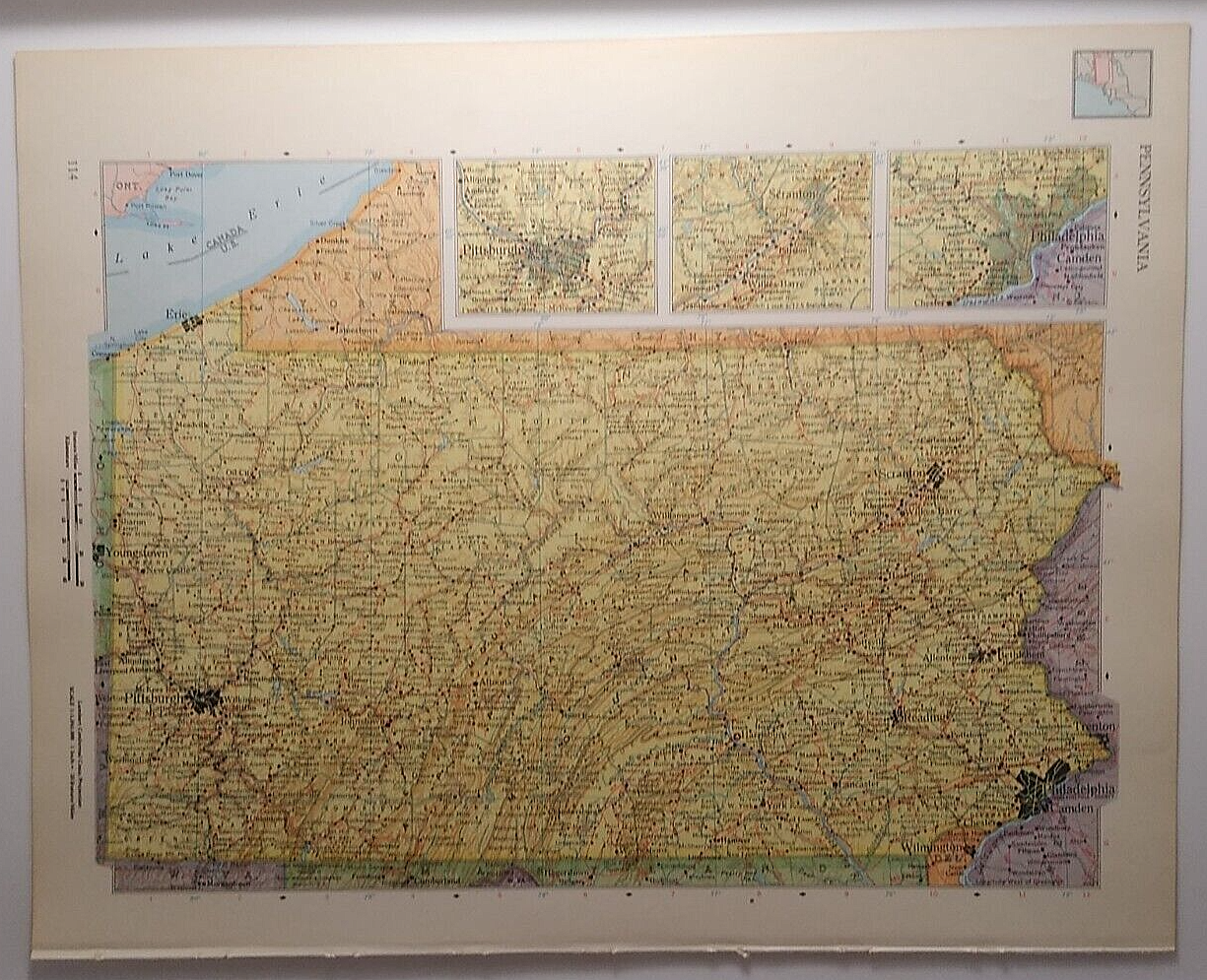 Vintage PENNSYLVANIA Atlas Map 1962 MSM Rand McNally Cosmopolitan World ...