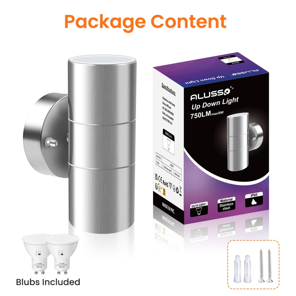 LED Up Down Wall Light PIR Motion Sensor Outdoor GU10 Stainless steel ...