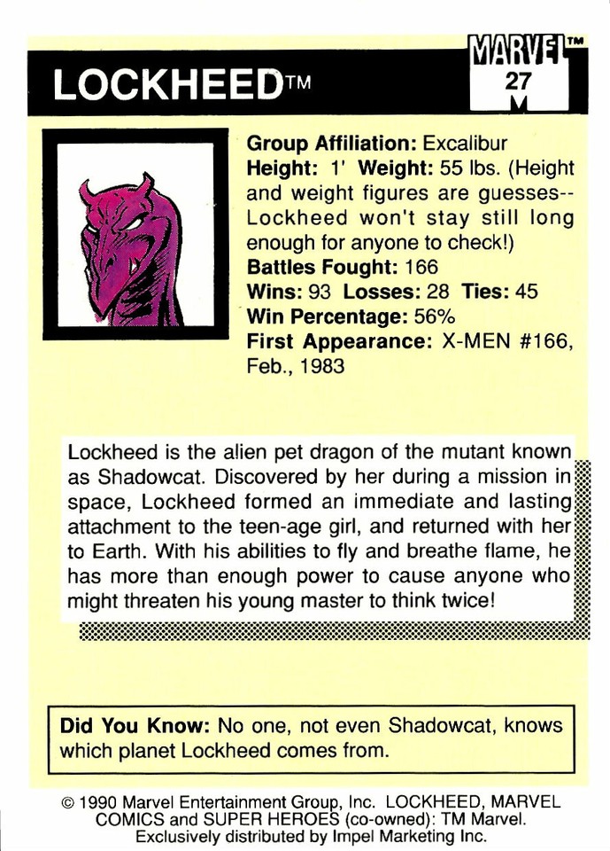 LOCKHEED, MARVEL UNIVERSE SERIES 1, CARD # 27, SUPER HEROES | eBay