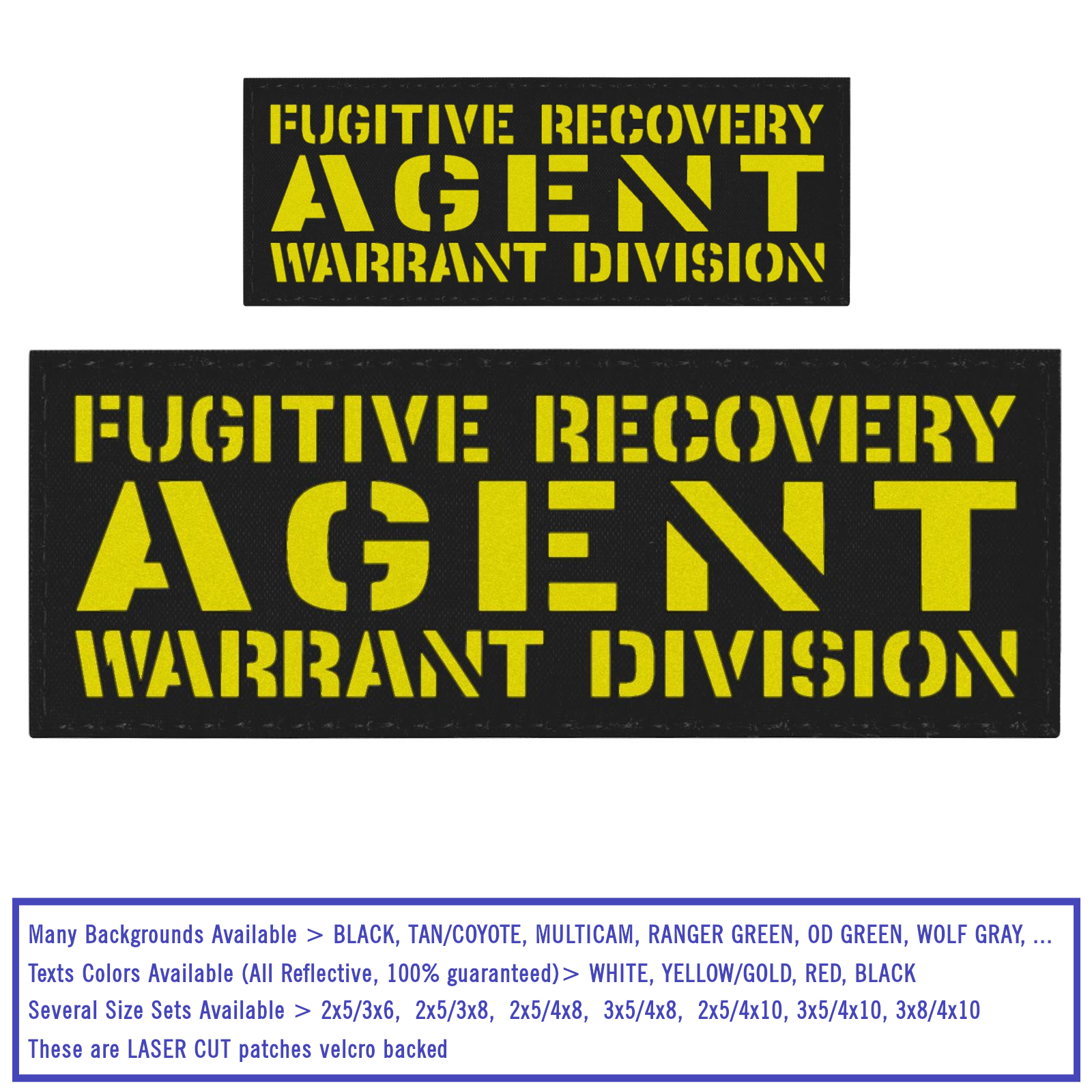 Bundle Set 2 Fugitive Recovery Agent Warrant Reflective Patches Plate ...