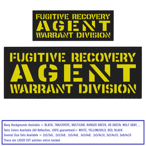 Bundle Set 2 Fugitive Recovery Agent Warrant Reflective Patches Plate ...