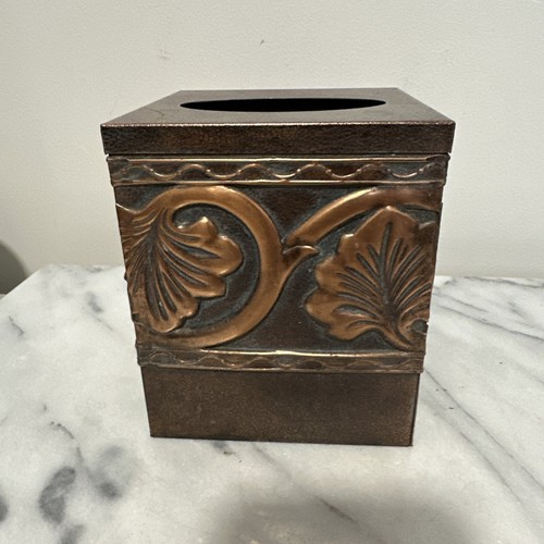 Copper Color Metal Tissue Box With Embossed Leaf Design Vintage Heavy ...