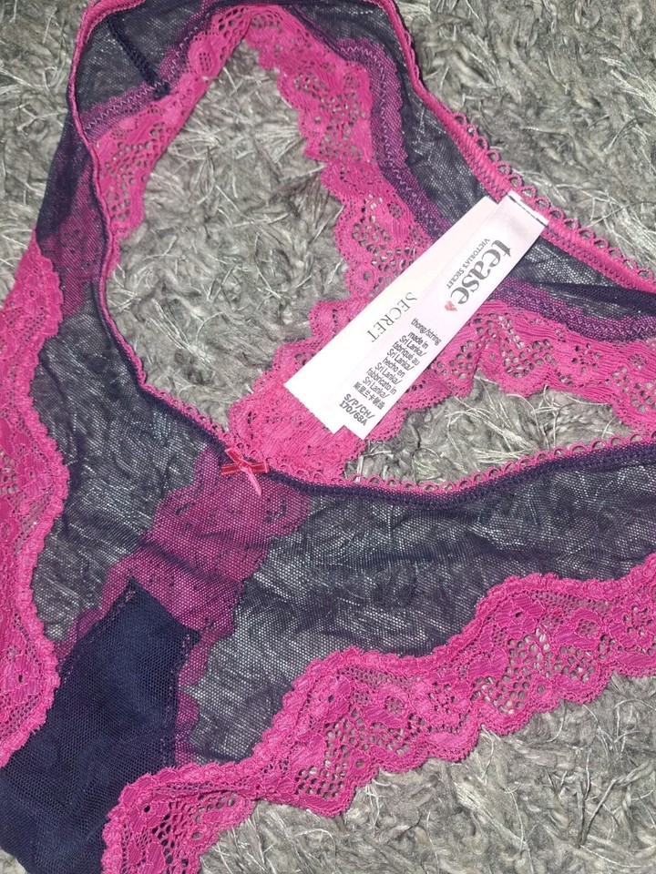 VS Lace Trim Mesh High Leg Thong NEW SIZE Small Navy/hot Pink | eBay