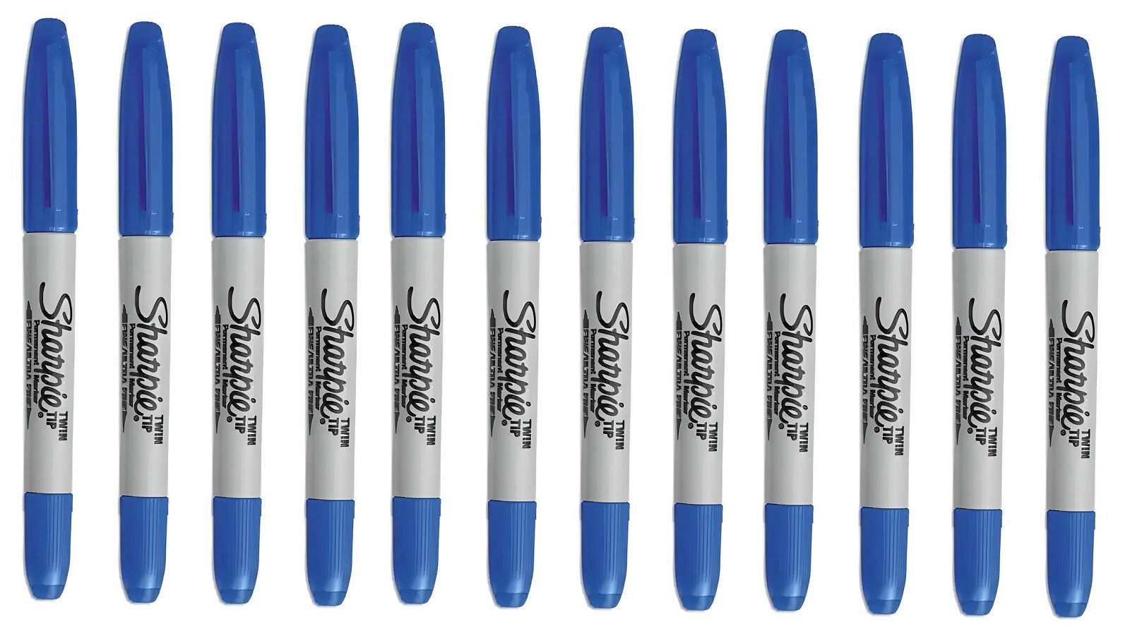 Sharpie Twin Tip Fine and Ultra Fine Permanent Marker Pen Blue 12 Pack ...