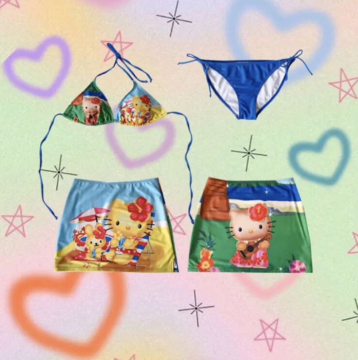 KITTY BIKINI & COVER UP HELLO HAWAIIAN GYARU KAWAII HARAJUKU Y2K ...