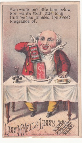Libby Mc Neill & Libby Cooked Corned Beef Bald Man at Table Vict Card ...