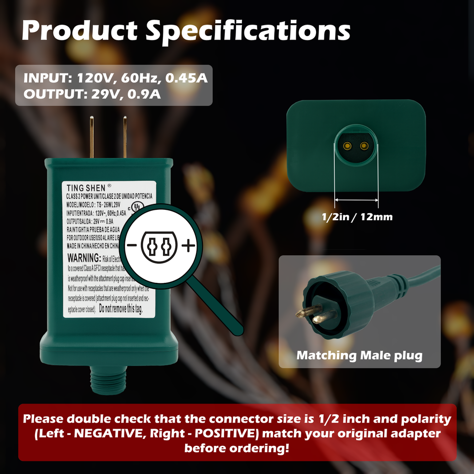 Power Adapter Replacement for Xmas Tree LED Lights DC 29V 0.9A - TS ...